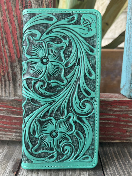 Ladies American Darling Turquoise Tooled Leather Wallet - ADBG1269G ...