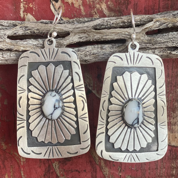 Large Concho Stamp Earrings with Howlite Stone - T1435W - BLAIR'S ...