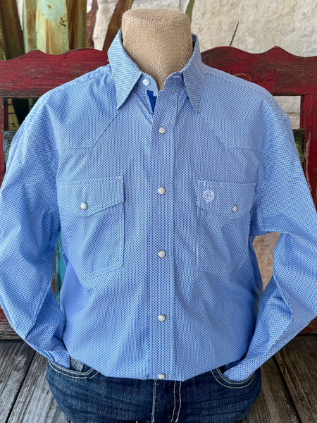 Men’s Wrangler Blue/White George Strait Print Snap Shirt - 112368210 ...