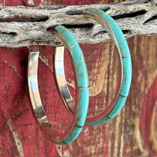 Turquoise Hoop Earrings 2.36"- T154H - BLAIR'S Western Wear – Blair's ...