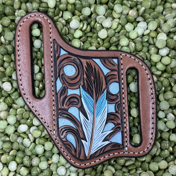 Brown & Lite Blue Painted Feather Western Tooled Knife Sheath 1807008 ...