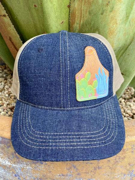 Ladies Tooled Leather Ear Tag Patch Cap- CAP14EARTAG – Blair's Western ...